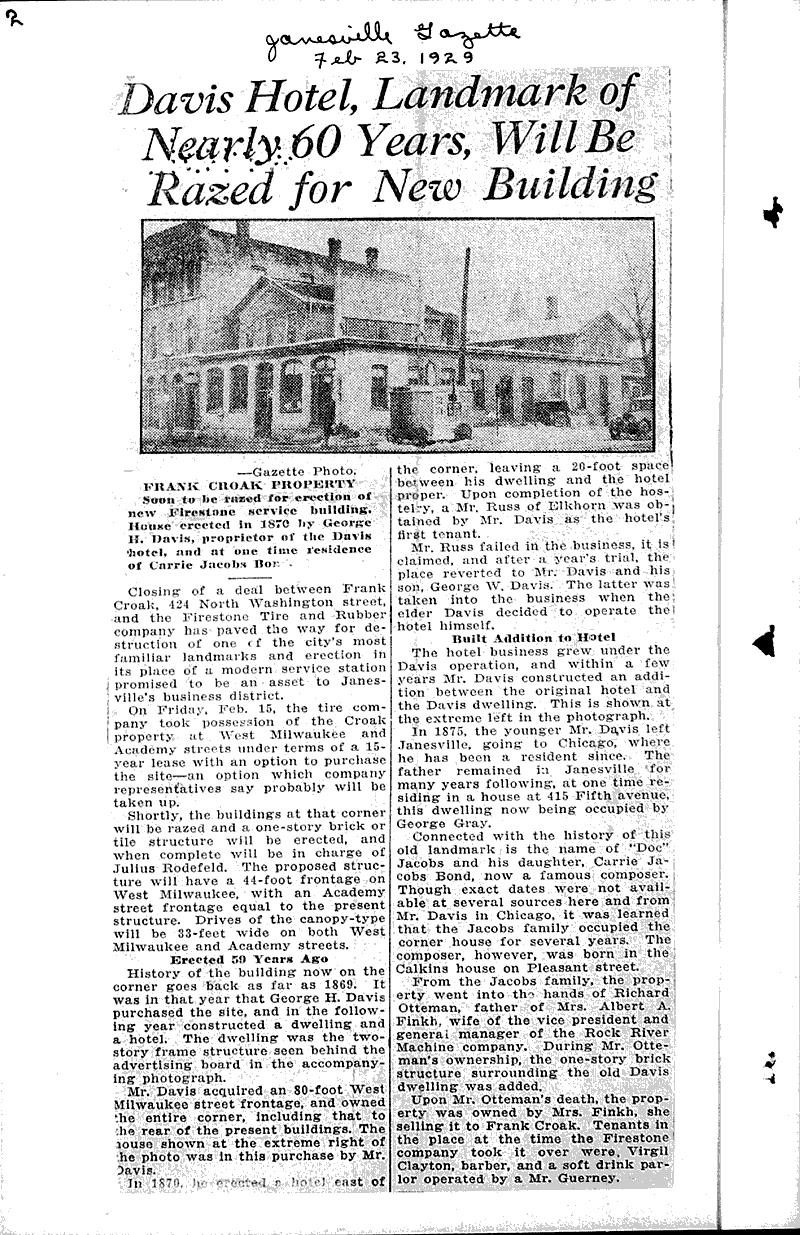 Old landmark passes | Newspaper Article/Clipping | Wisconsin Historical ...