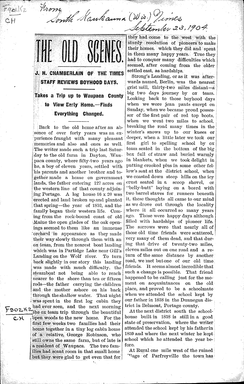 The old scenes | Newspaper Article/Clipping | Wisconsin Historical Society