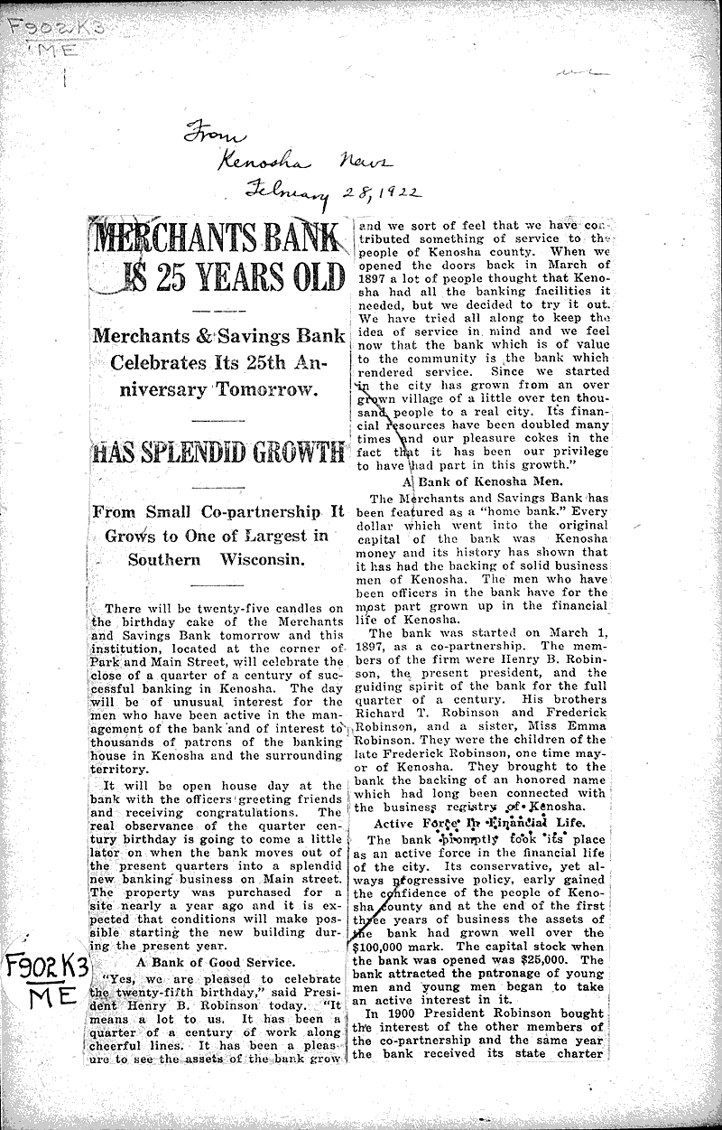 Merchants Bank is 25 years old | Newspaper Article/Clipping | Wisconsin ...