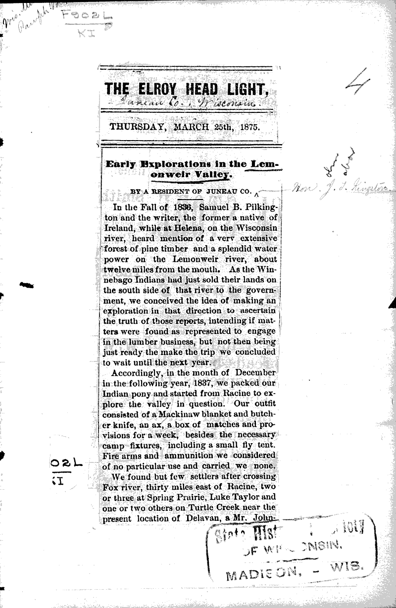 Early explorations in the Lemonweir Valley | Newspaper Article/Clipping ...