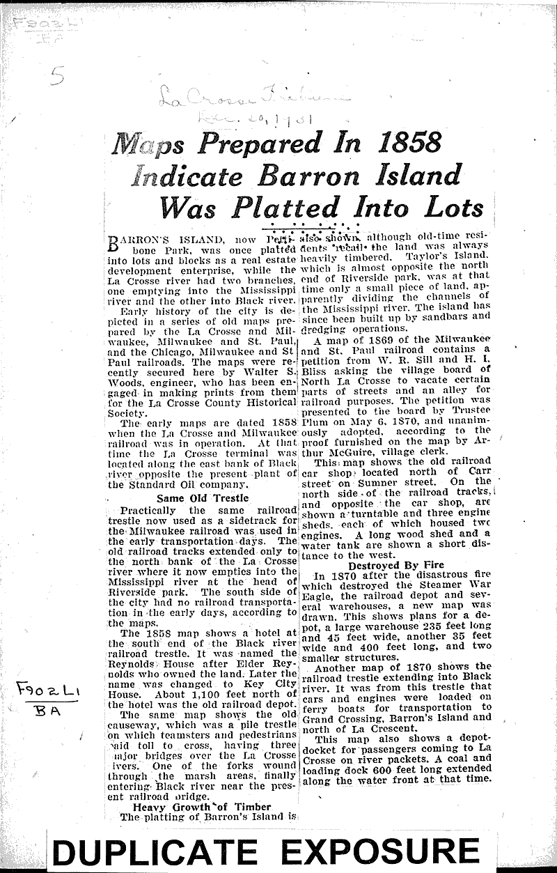 Maps prepared in 1858 indicate Barron Island was platted into lots ...