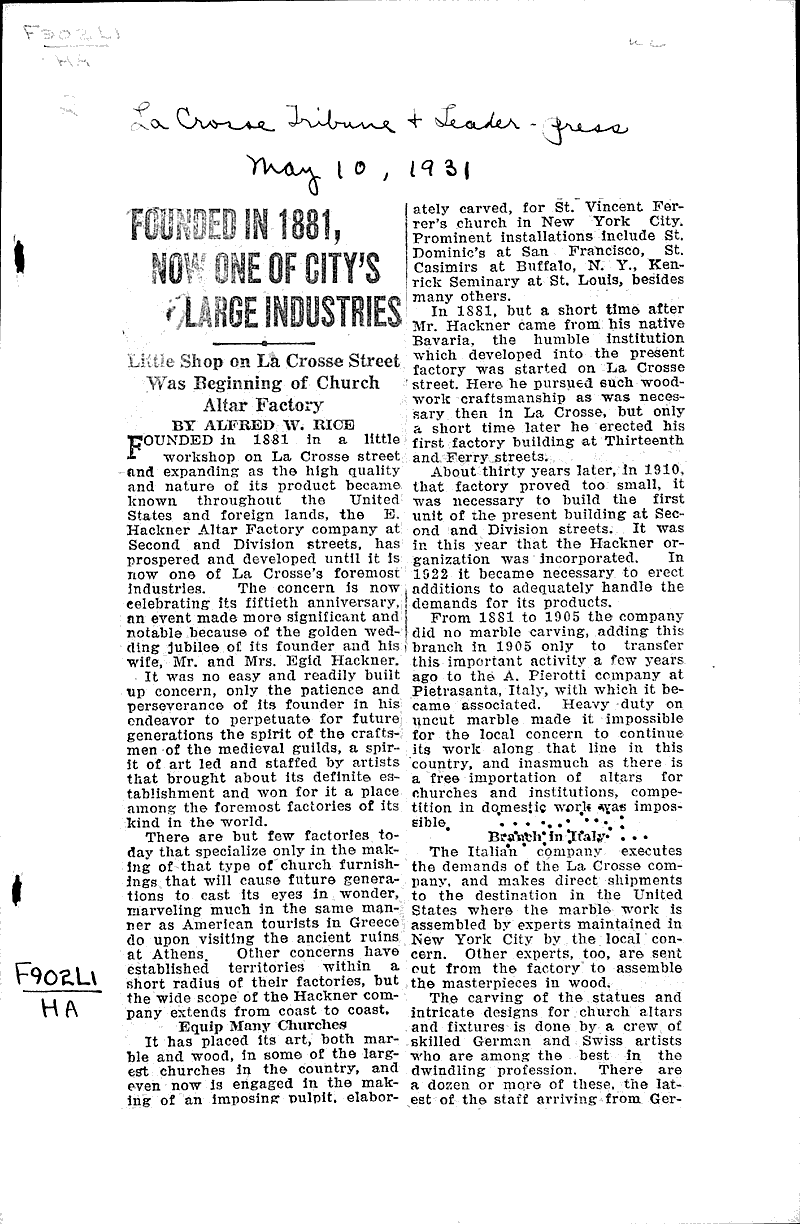 Founded in 1881, now one of city's large industries | Newspaper Article ...