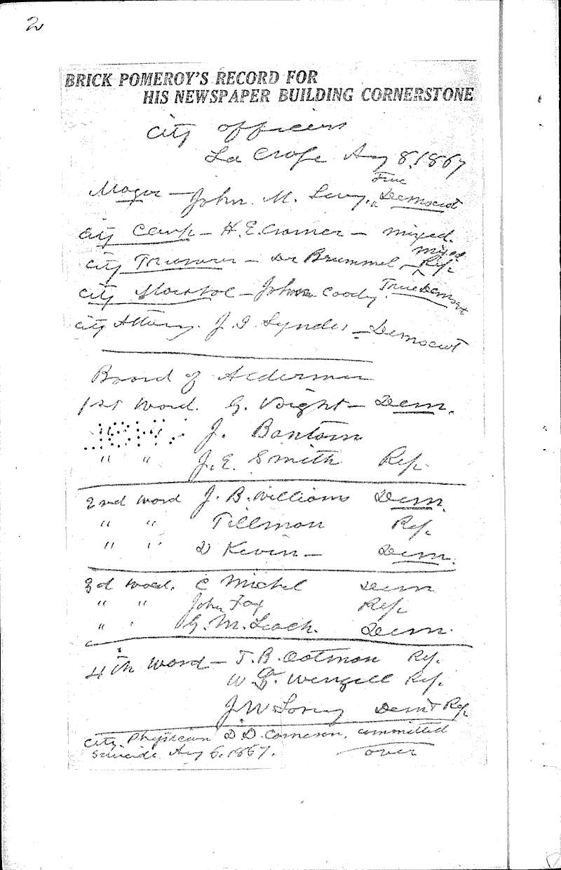 Relics placed by Brick Pomeroy in cornerstone of his building uncovered ...