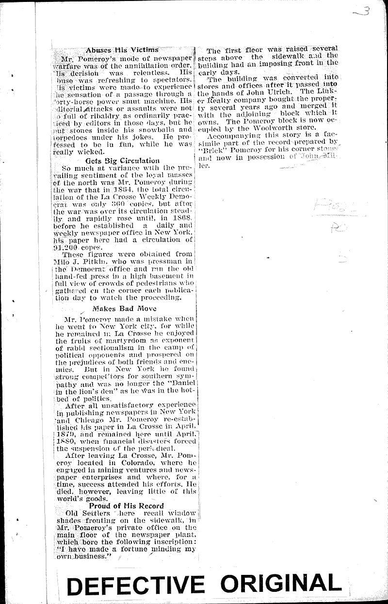 Relics placed by Brick Pomeroy in cornerstone of his building uncovered ...