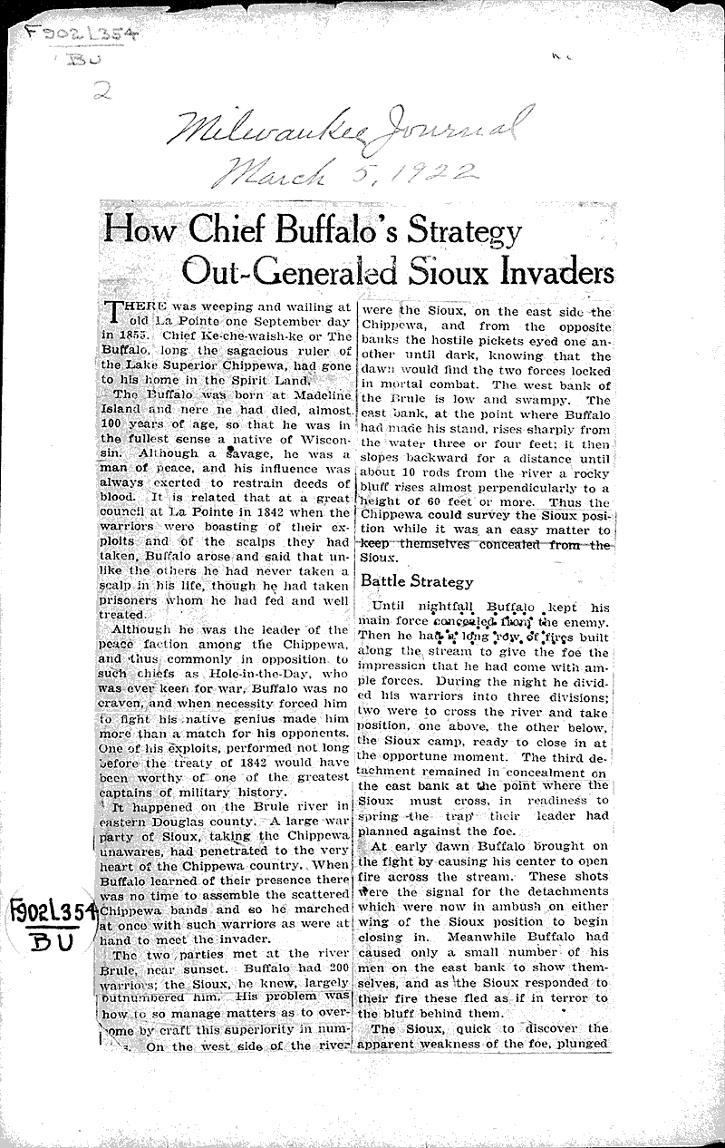 How Chief Buffalo's strategy out-generaled Sioux invaders | Newspaper ...