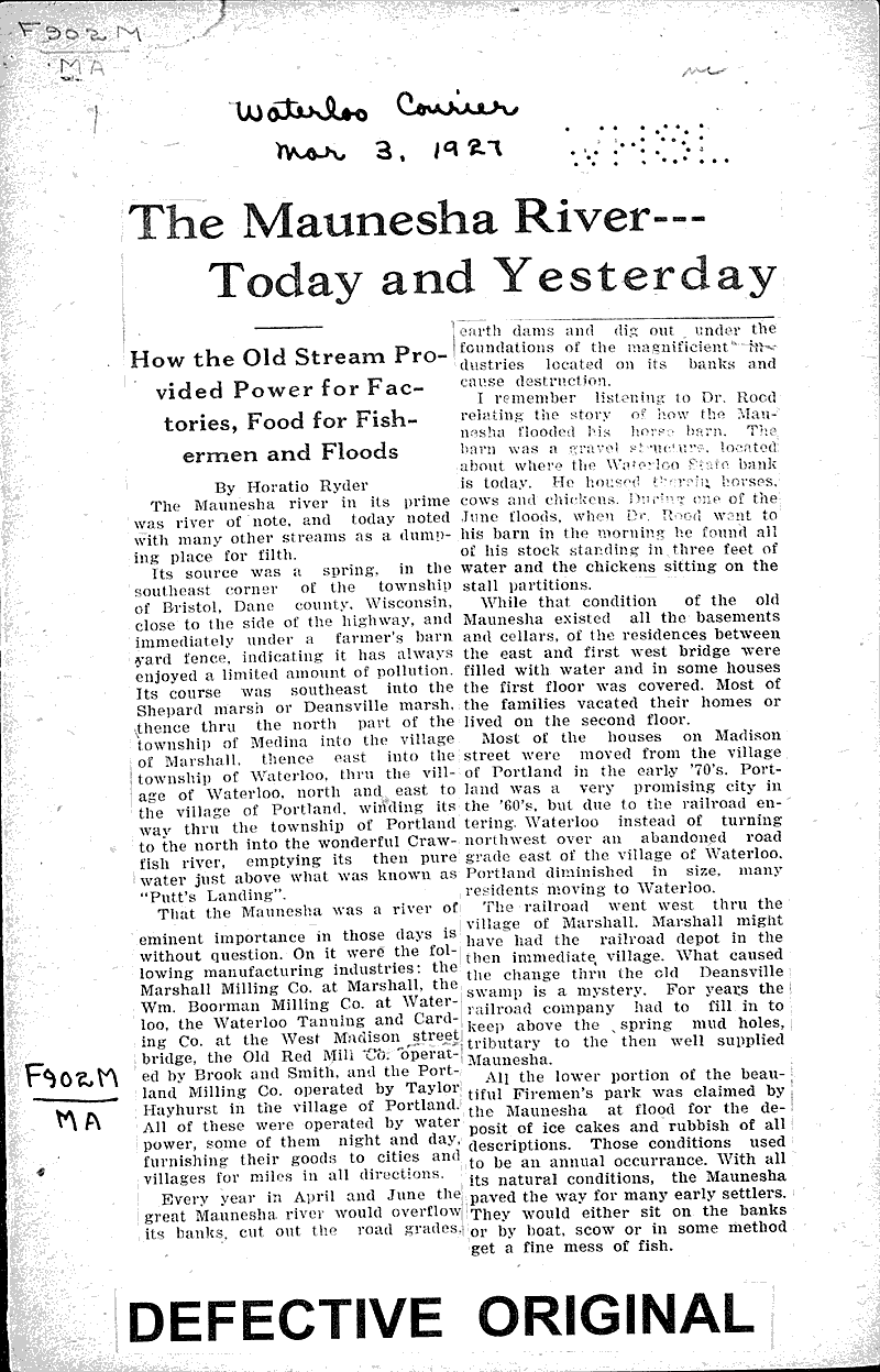The Maunesha River--today and yesterday | Newspaper Article/Clipping ...