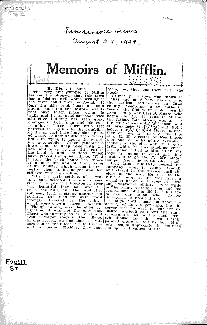 Memoirs of Mifflin | Newspaper Article/Clipping | Wisconsin Historical ...