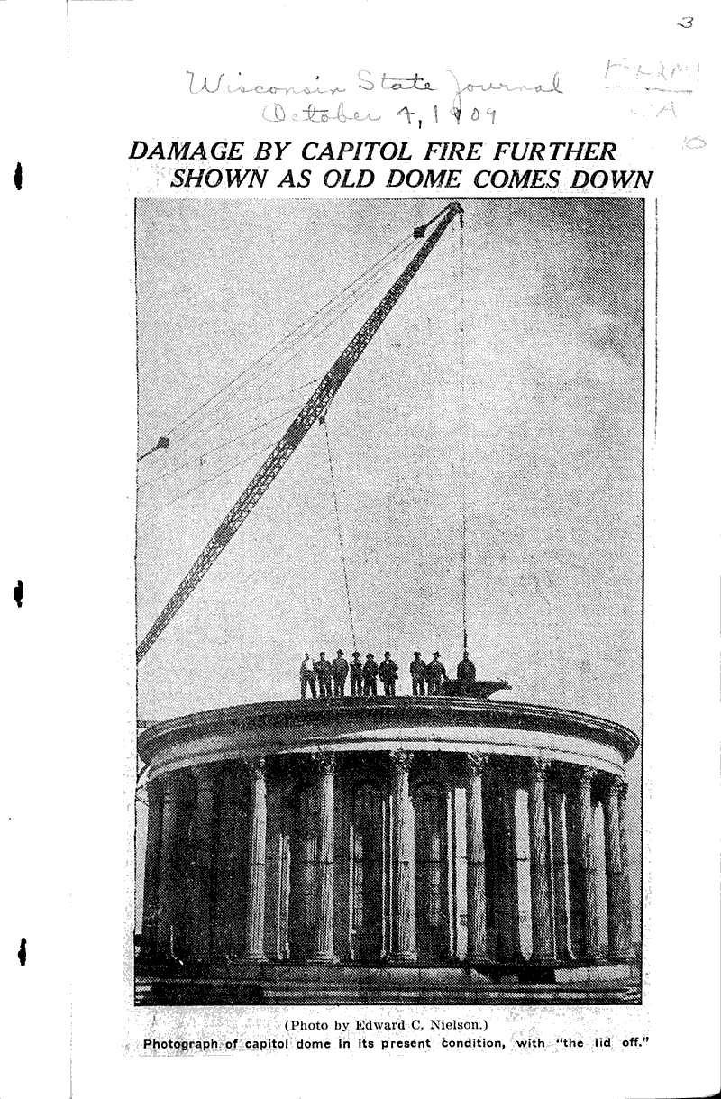 Damage by capitol fire further shown as old dome comes down | Newspaper ...