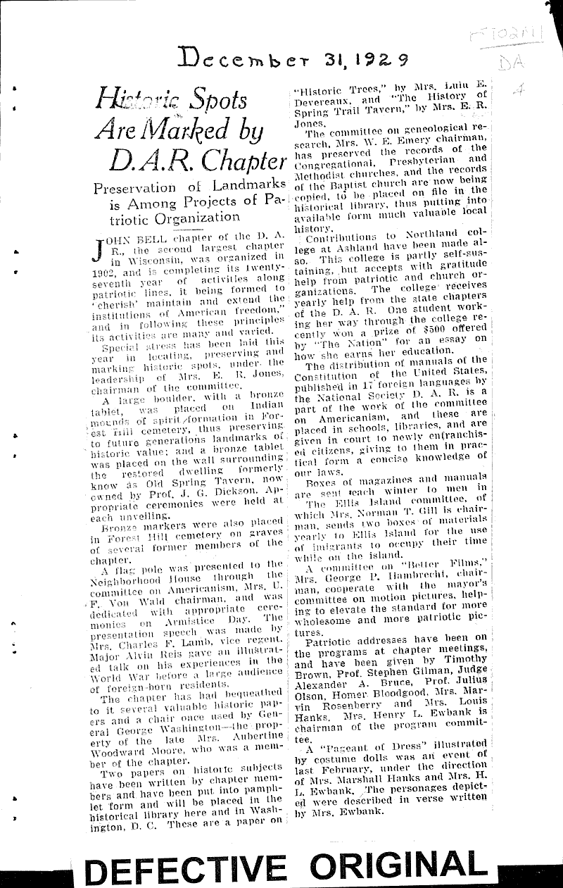 Historic spots are marked by D.A.R. chapter | Newspaper Article ...