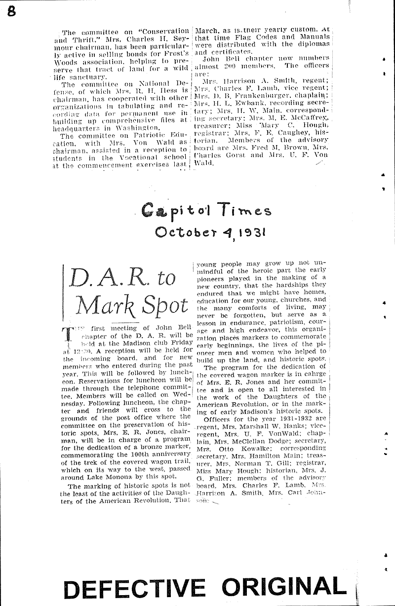 Historic spots are marked by D.A.R. chapter | Newspaper Article ...