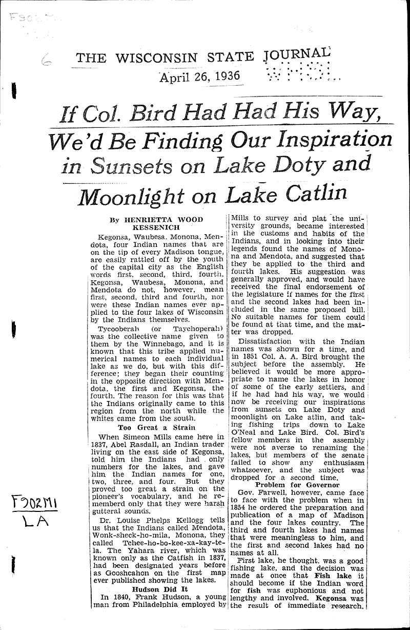 If Col. Bird had had his way, we'd be finding our inspiration in ...