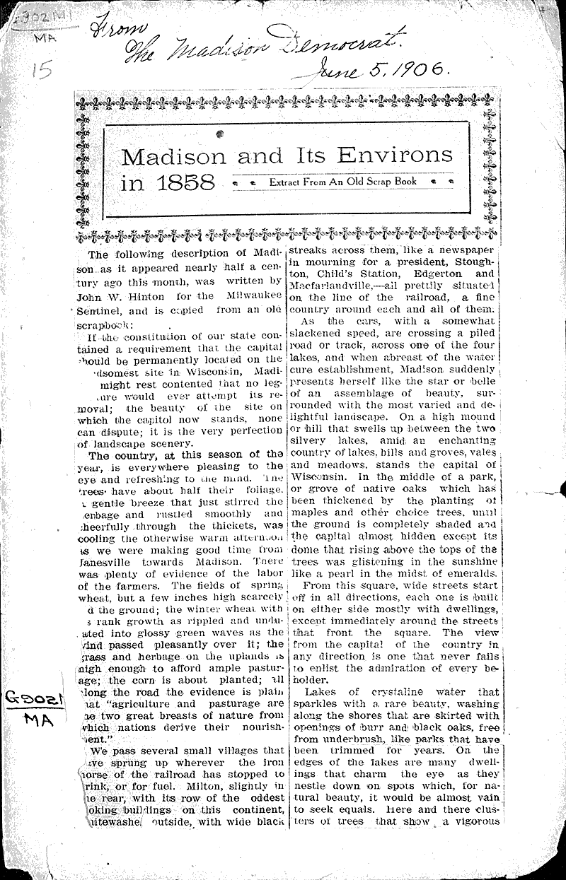 Madison and its environs in 1858 | Newspaper Article/Clipping ...