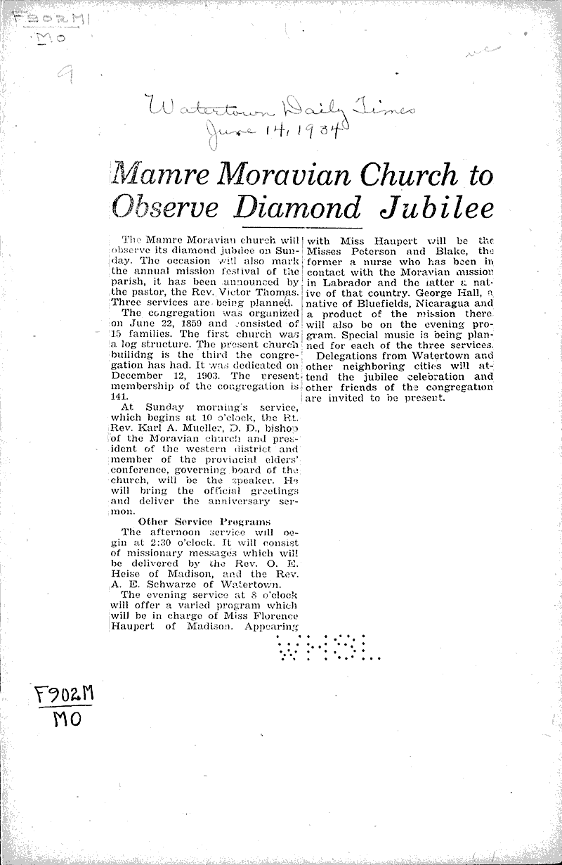 Mamre Moravian Church to observe diamond jubilee | Newspaper Article ...