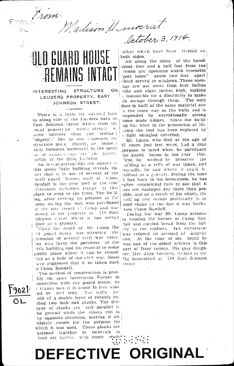 Old guard house remains intact | Newspaper Article/Clipping | Wisconsin ...