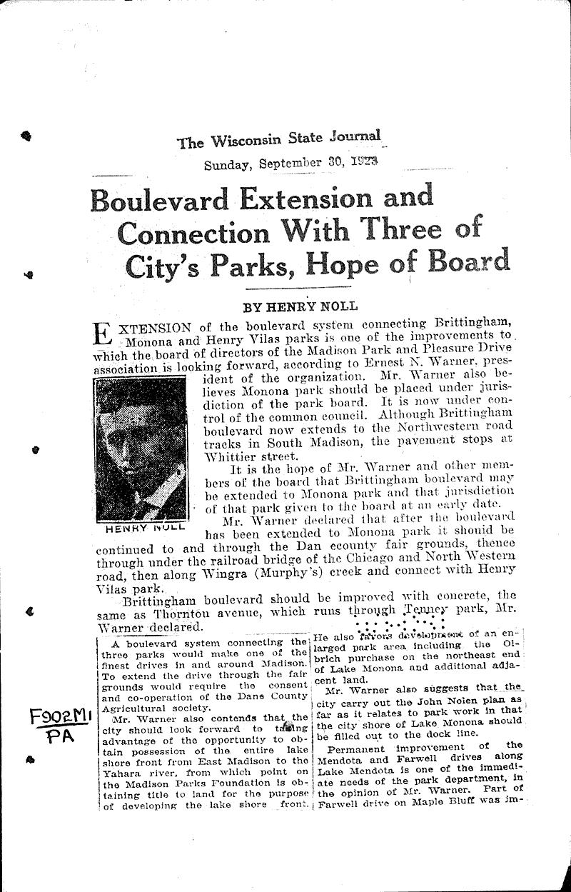 Boulevard extension and connection with three of city's parks, hope of ...