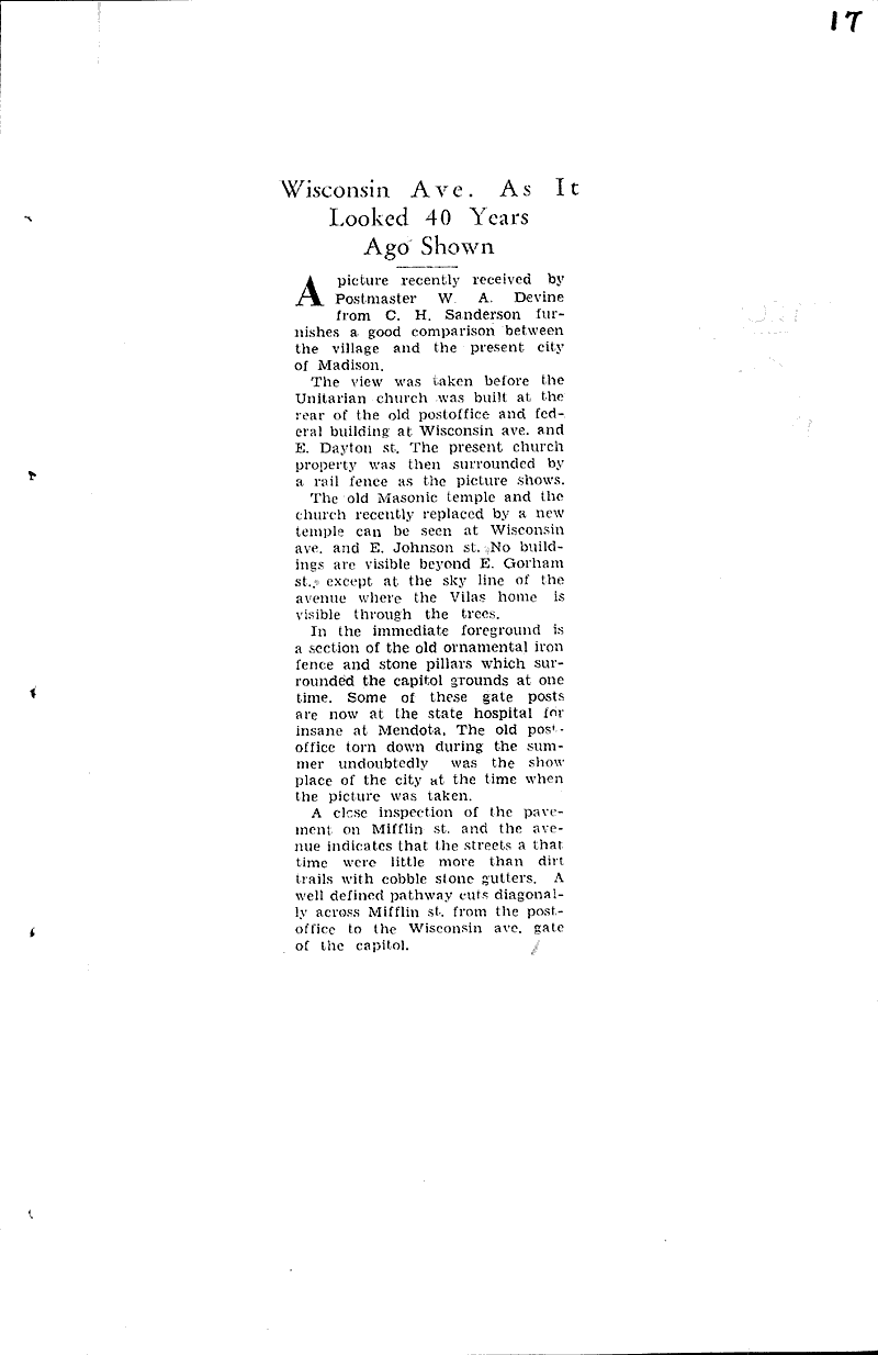 Postmaster Devine gets picture of old time Madison postoffice ...