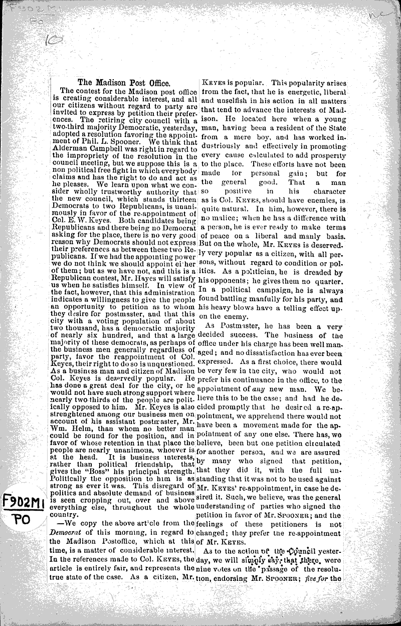 Postmaster Devine gets picture of old time Madison postoffice ...