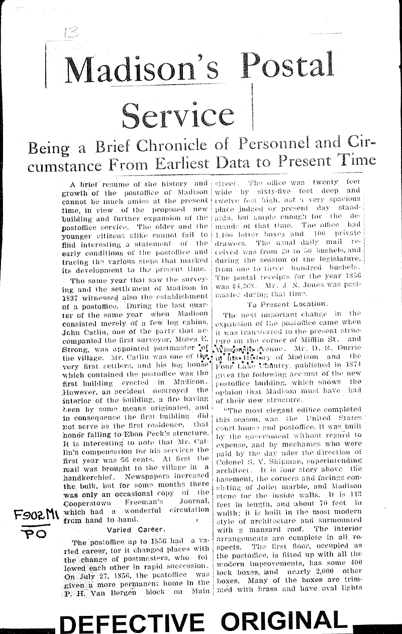 Madison's postal service | Newspaper Article/Clipping | Wisconsin ...