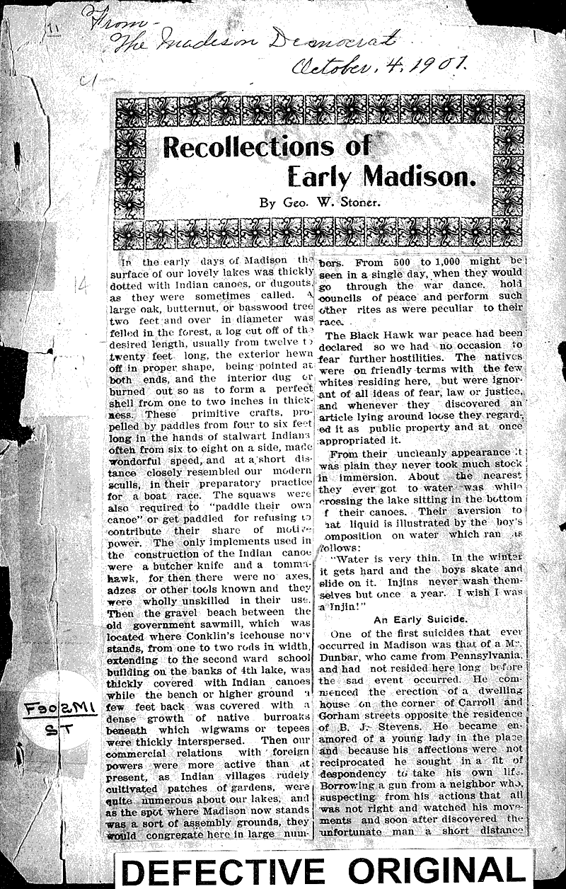 Recollections of early Madison | Newspaper Article/Clipping | Wisconsin ...