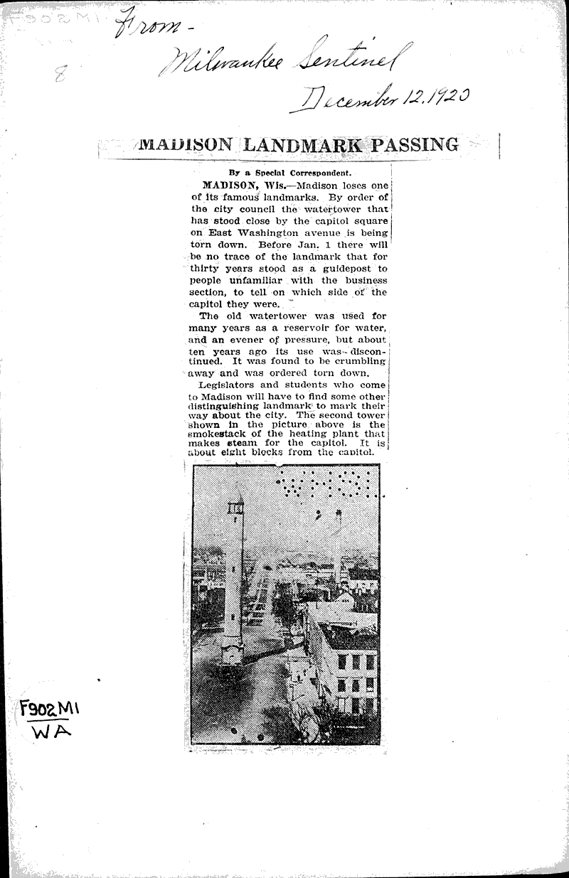 Madison landmark passing | Newspaper Article/Clipping | Wisconsin ...