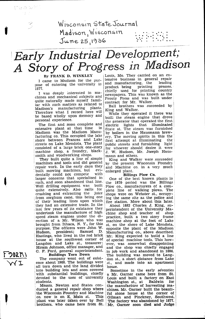 Early industrial development | Newspaper Article/Clipping | Wisconsin ...
