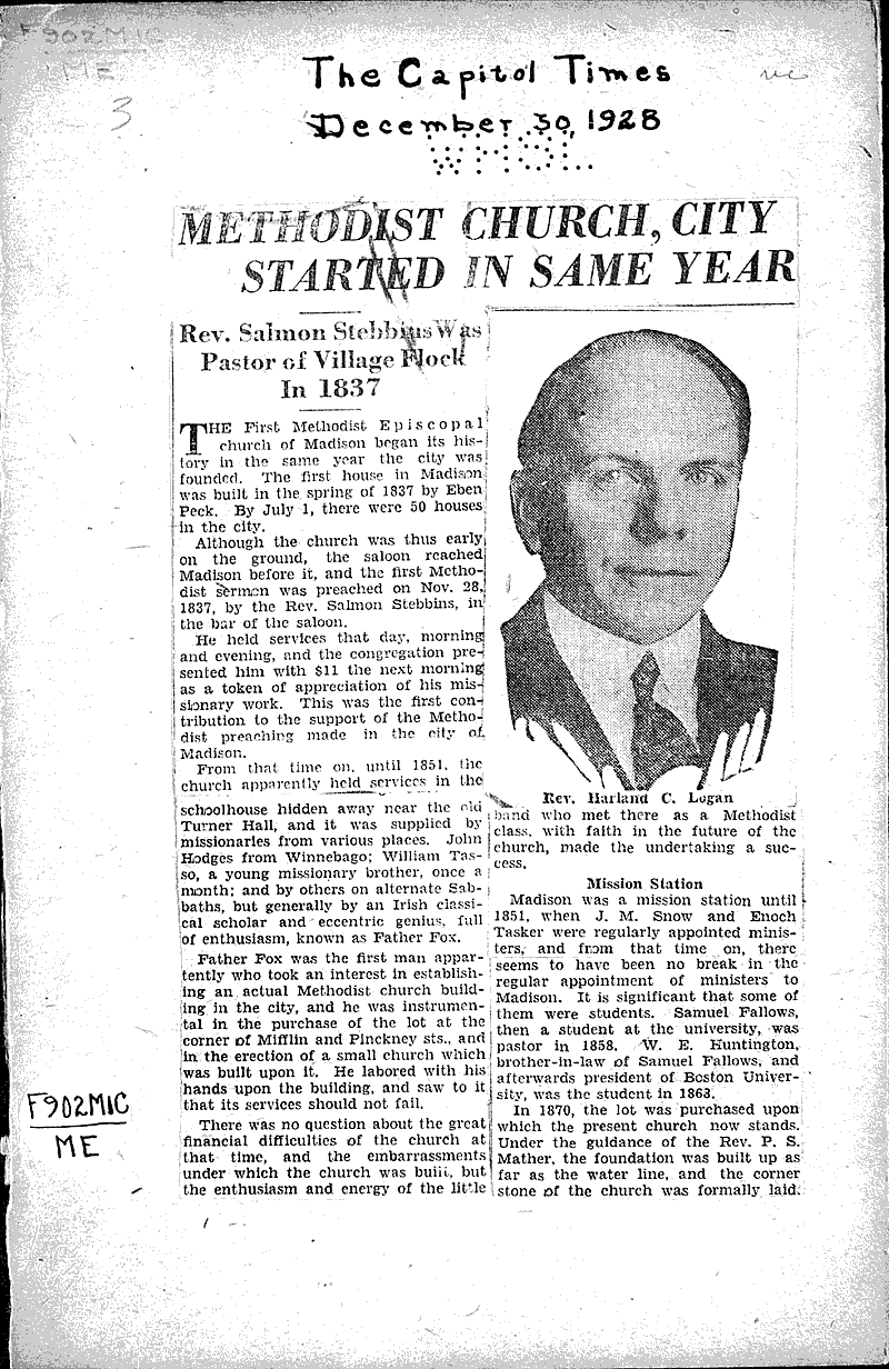 Methodist chruch, city started in same year | Newspaper Article ...