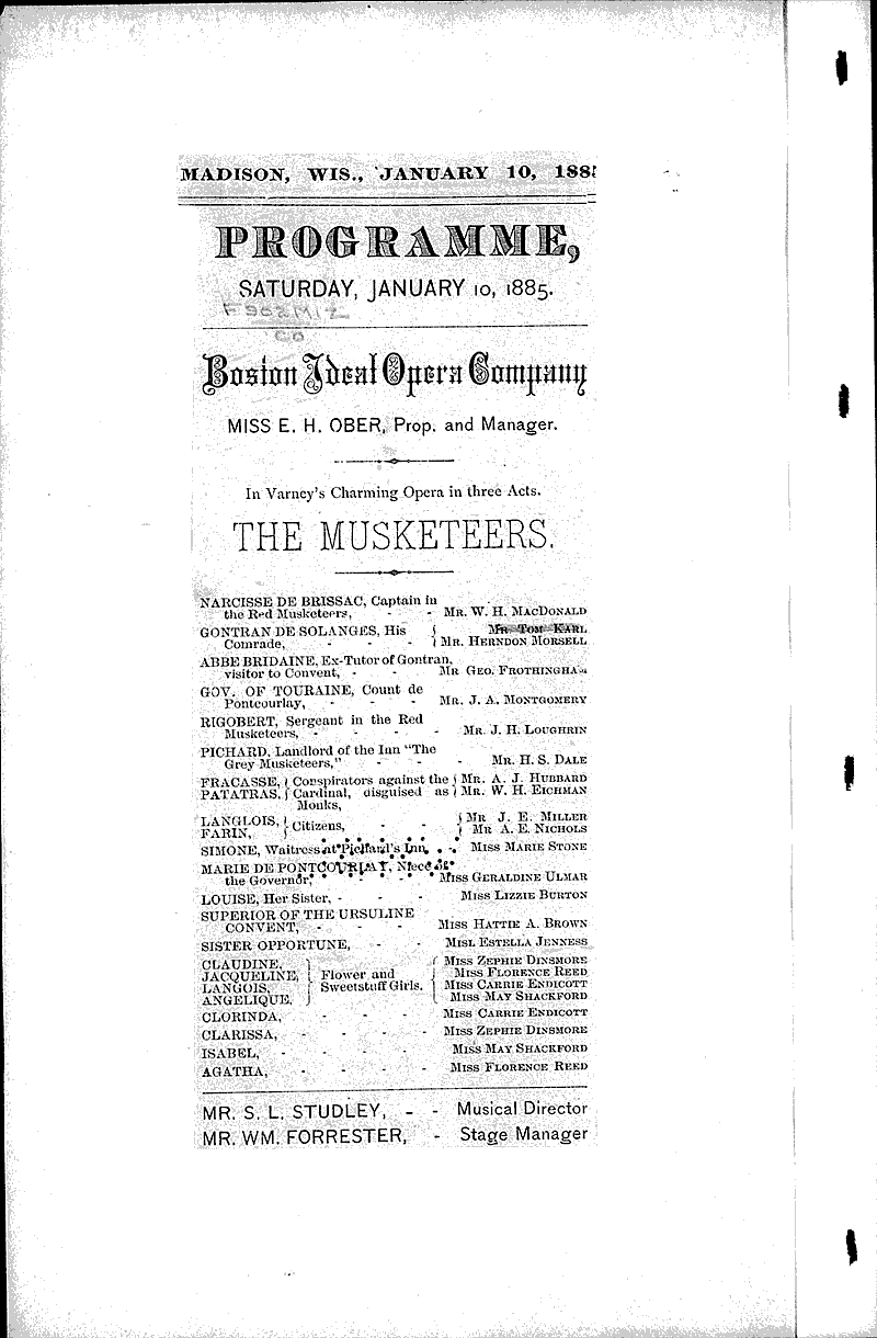 Boston Ideal Opera Company, January 10, 1885 | Newspaper Article ...