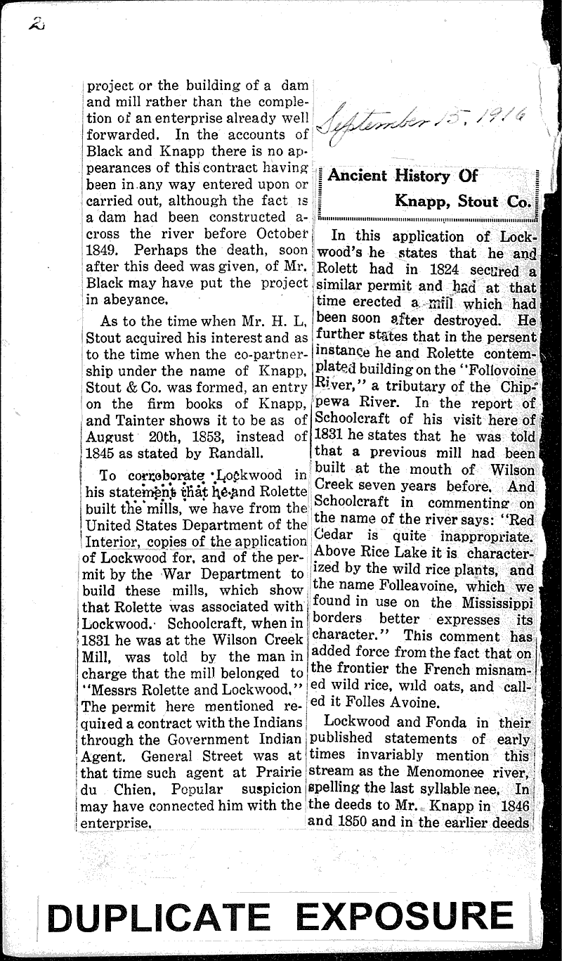 Ancient history of Knapp, Stout Co. | Newspaper Article/Clipping ...