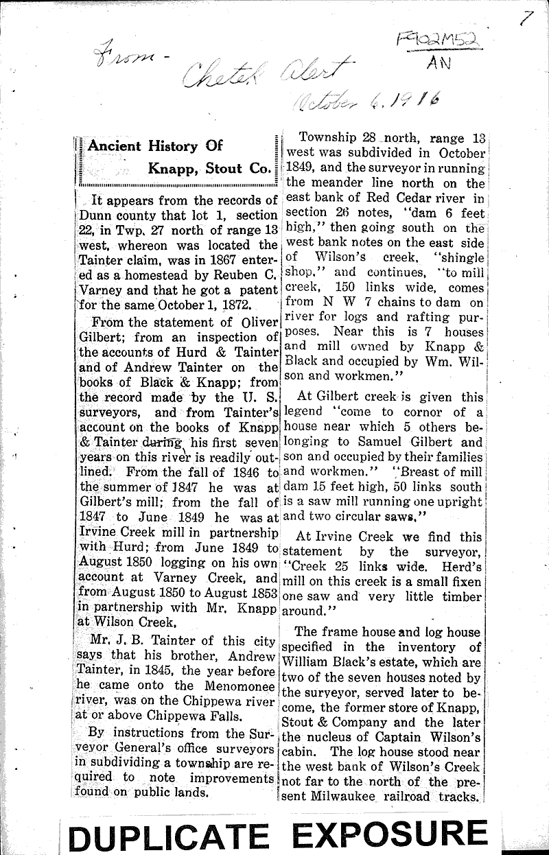 Ancient history of Knapp, Stout Co. | Newspaper Article/Clipping ...