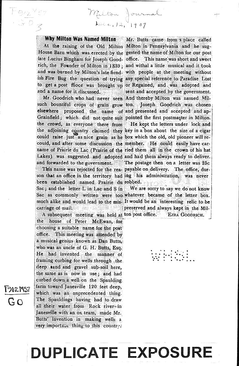 Why Milton was named Milton | Newspaper Article/Clipping | Wisconsin ...