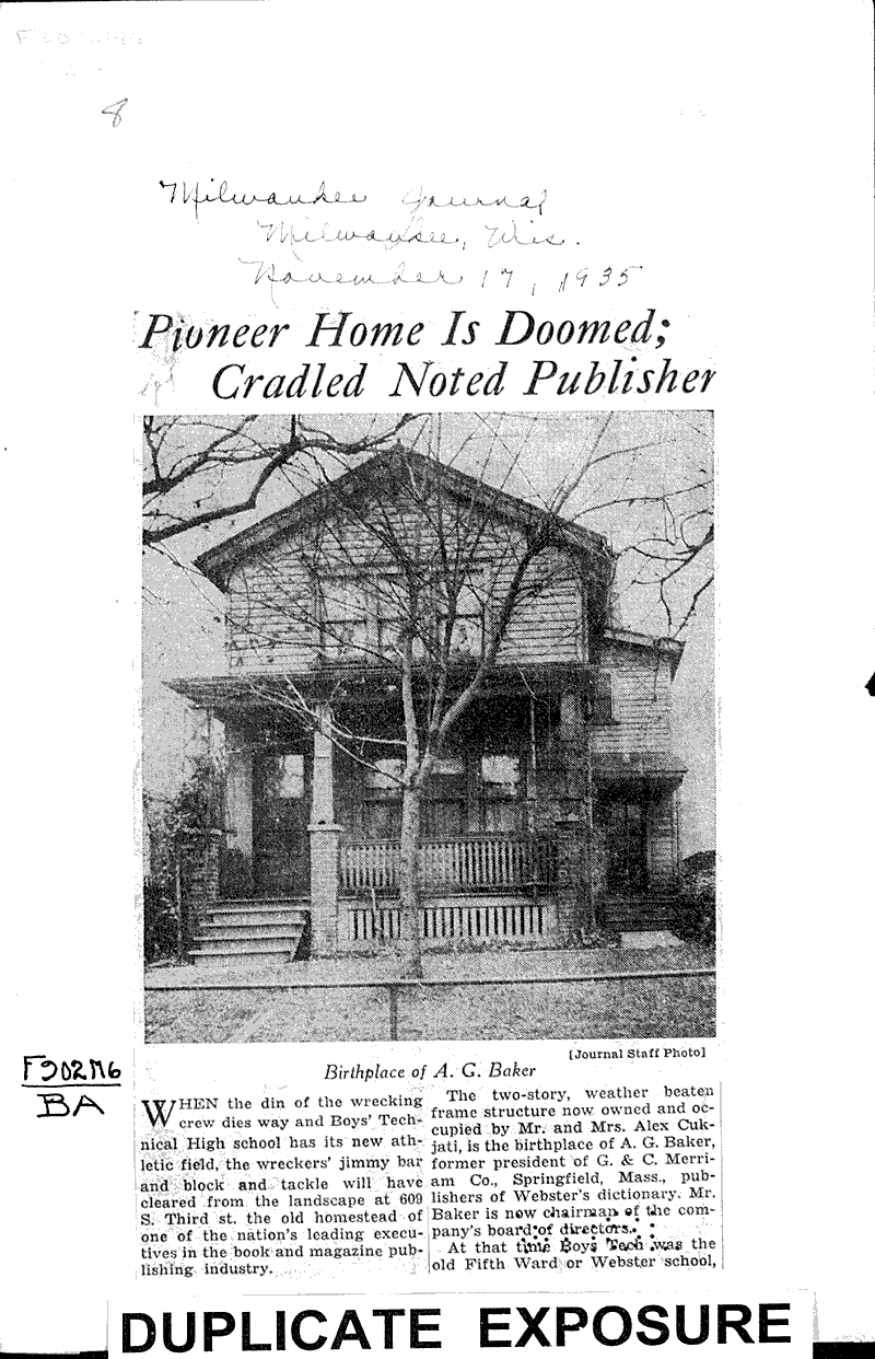 Pioneer home is doomed; cradled noted publisher | Newspaper Article ...