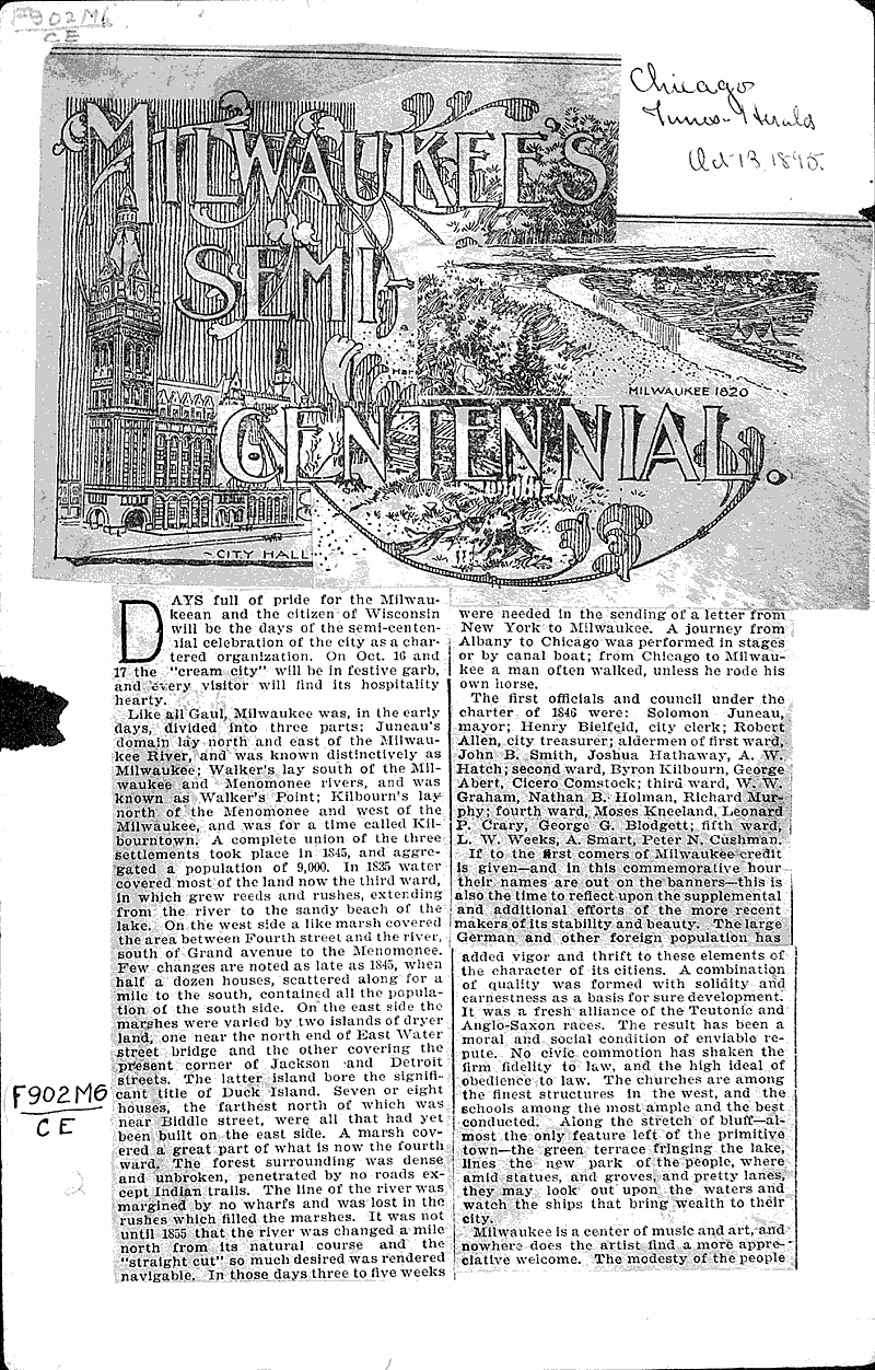 Milwaukee's semi-centennial | Newspaper Article/Clipping | Wisconsin ...