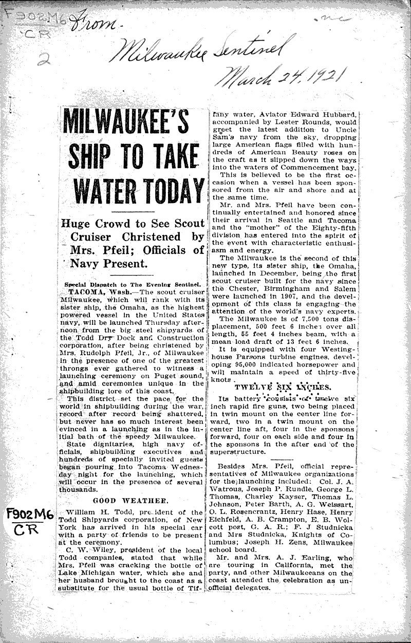 Milwaukee's ship to take water today | Newspaper Article/Clipping ...