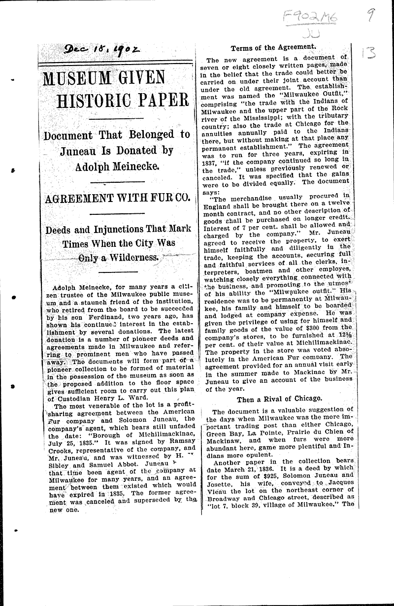 Museum given historic paper | Newspaper Article/Clipping | Wisconsin ...