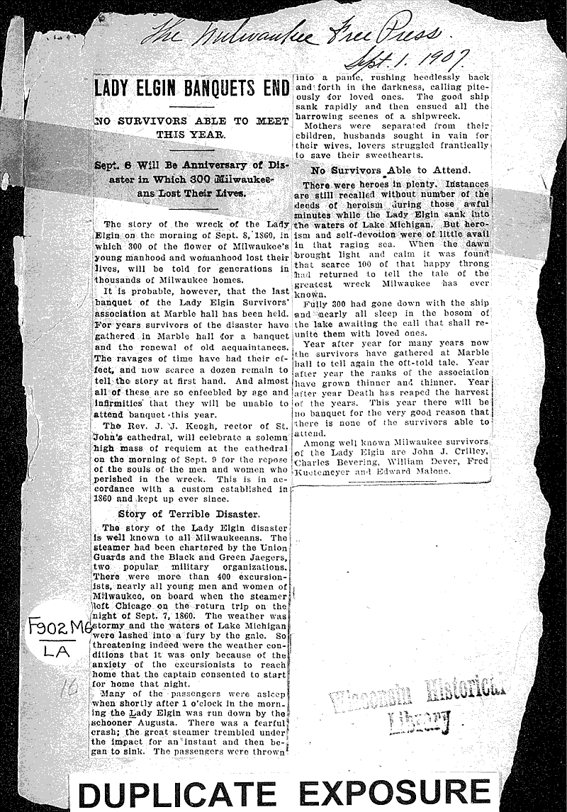 Lady Elgin banquets end | Newspaper Article/Clipping | Wisconsin ...