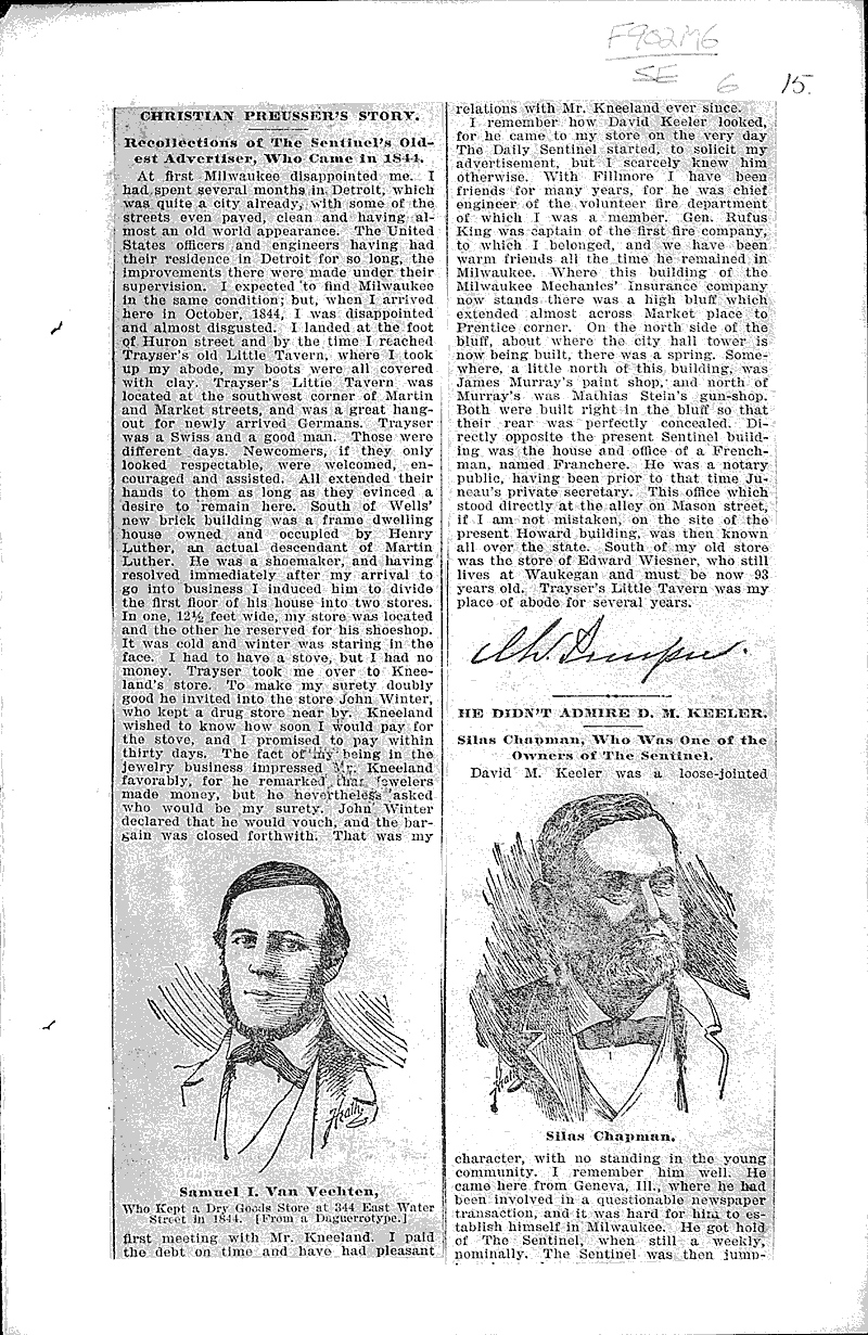 Retrospective--Milwaukee in 1844, when the Daily Sentinel was born ...