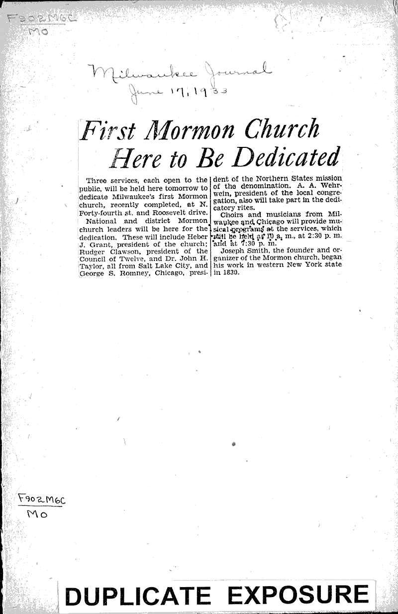 First Mormon church here to be dedicated | Newspaper Article/Clipping ...