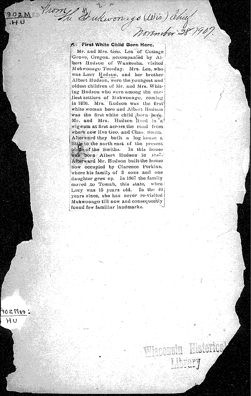 First white child born here | Newspaper Article/Clipping | Wisconsin ...