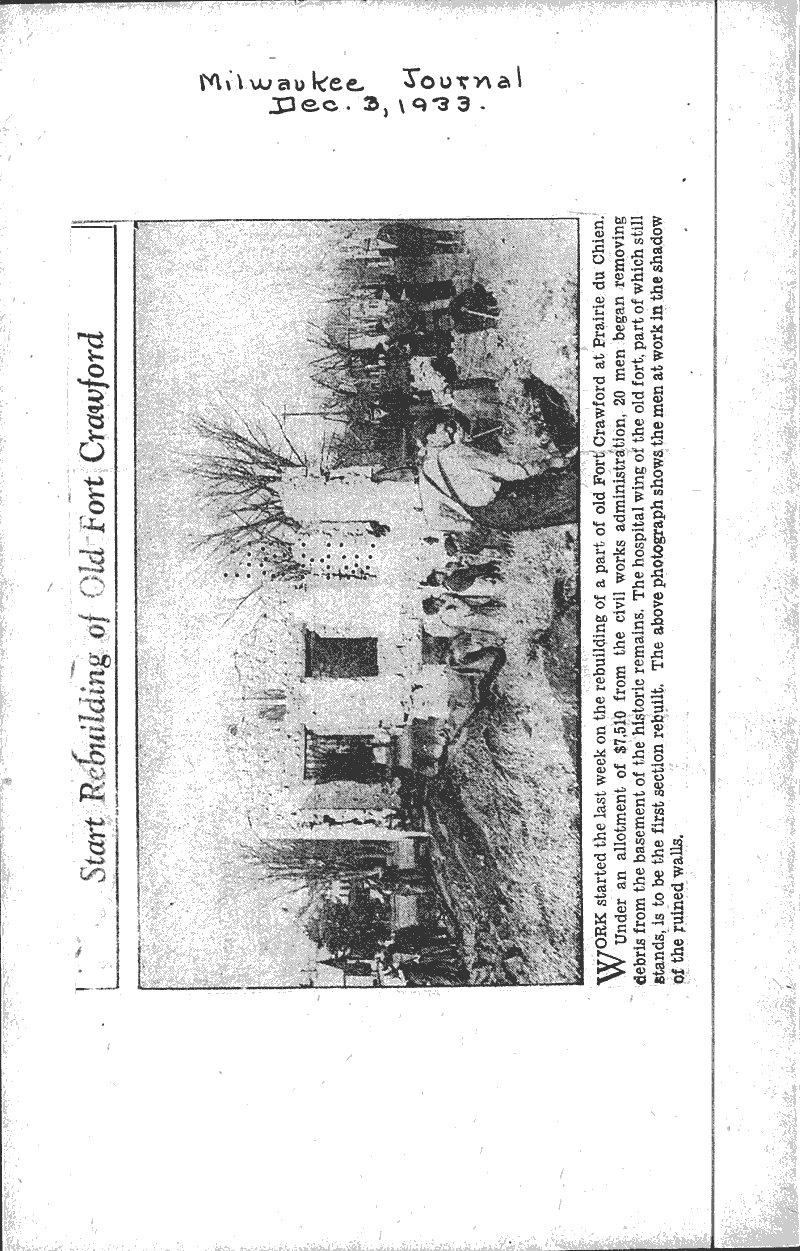 Start rebuilding old Fort Crawford | Newspaper Article/Clipping ...