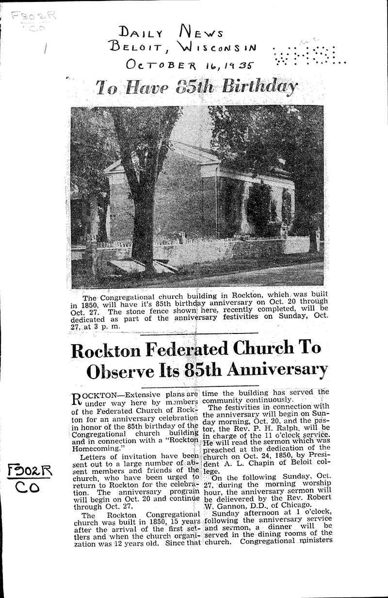 Rockton to have 85th Birthday | Newspaper Article/Clipping | Wisconsin ...
