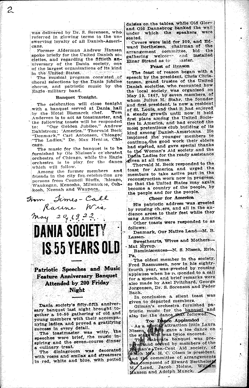Golden jubilee today of the Dania society celebrated in style ...