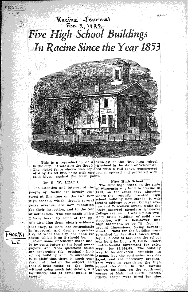 Five high school buildings in Racine since the year 1853 | Newspaper ...