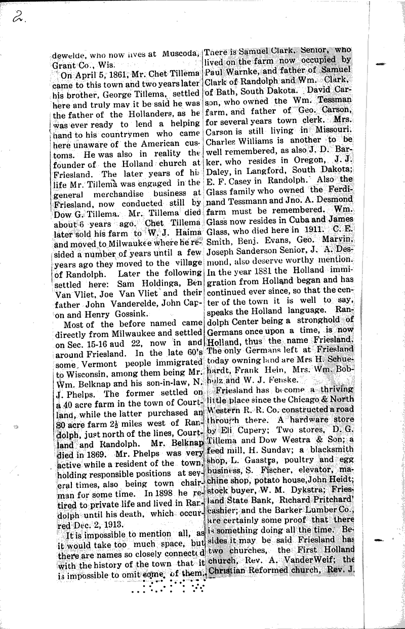 Early days in Randolph town | Newspaper Article/Clipping | Wisconsin ...