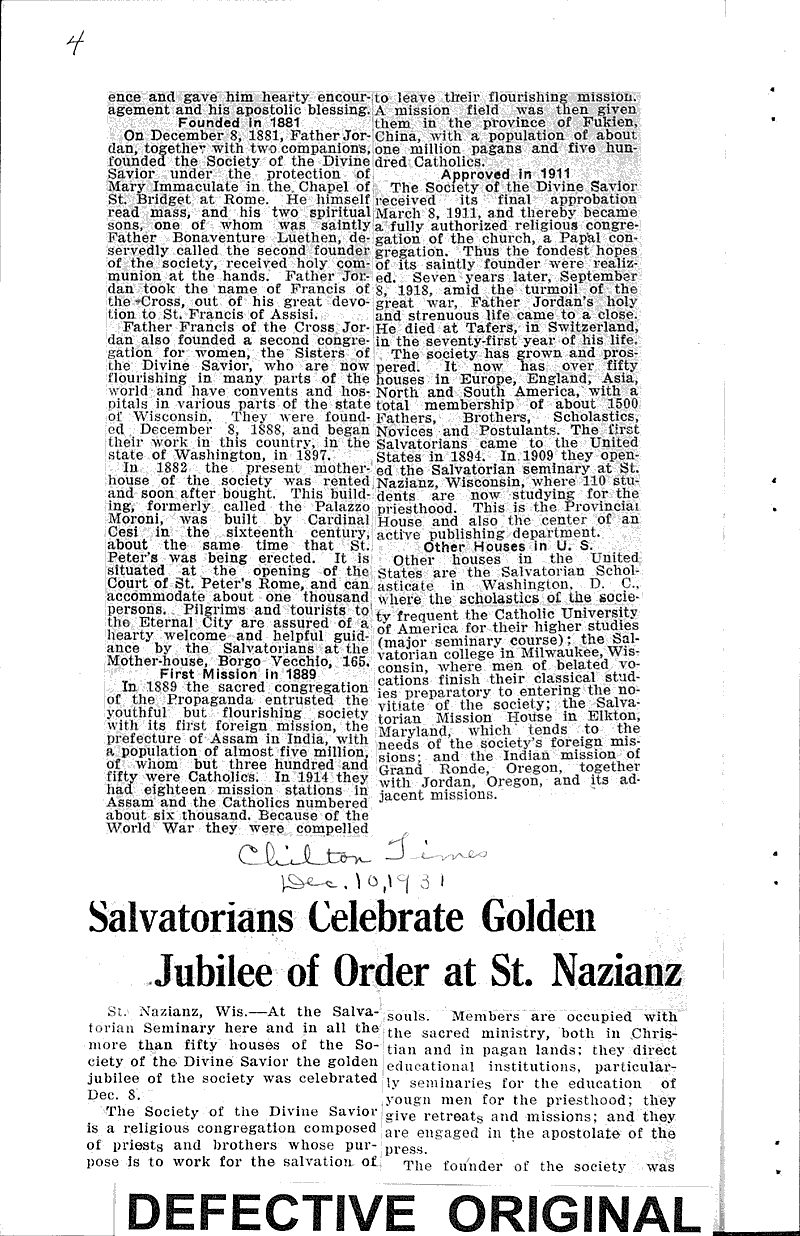 Salvatorians celebrate Golden Jubilee of order at St. Nazianz ...
