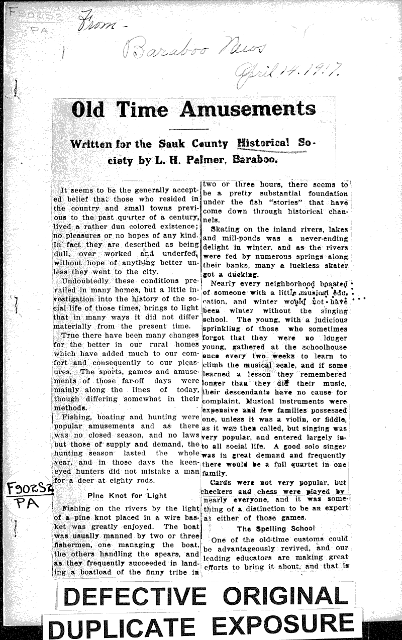 Old time amusements | Newspaper Article/Clipping | Wisconsin Historical ...