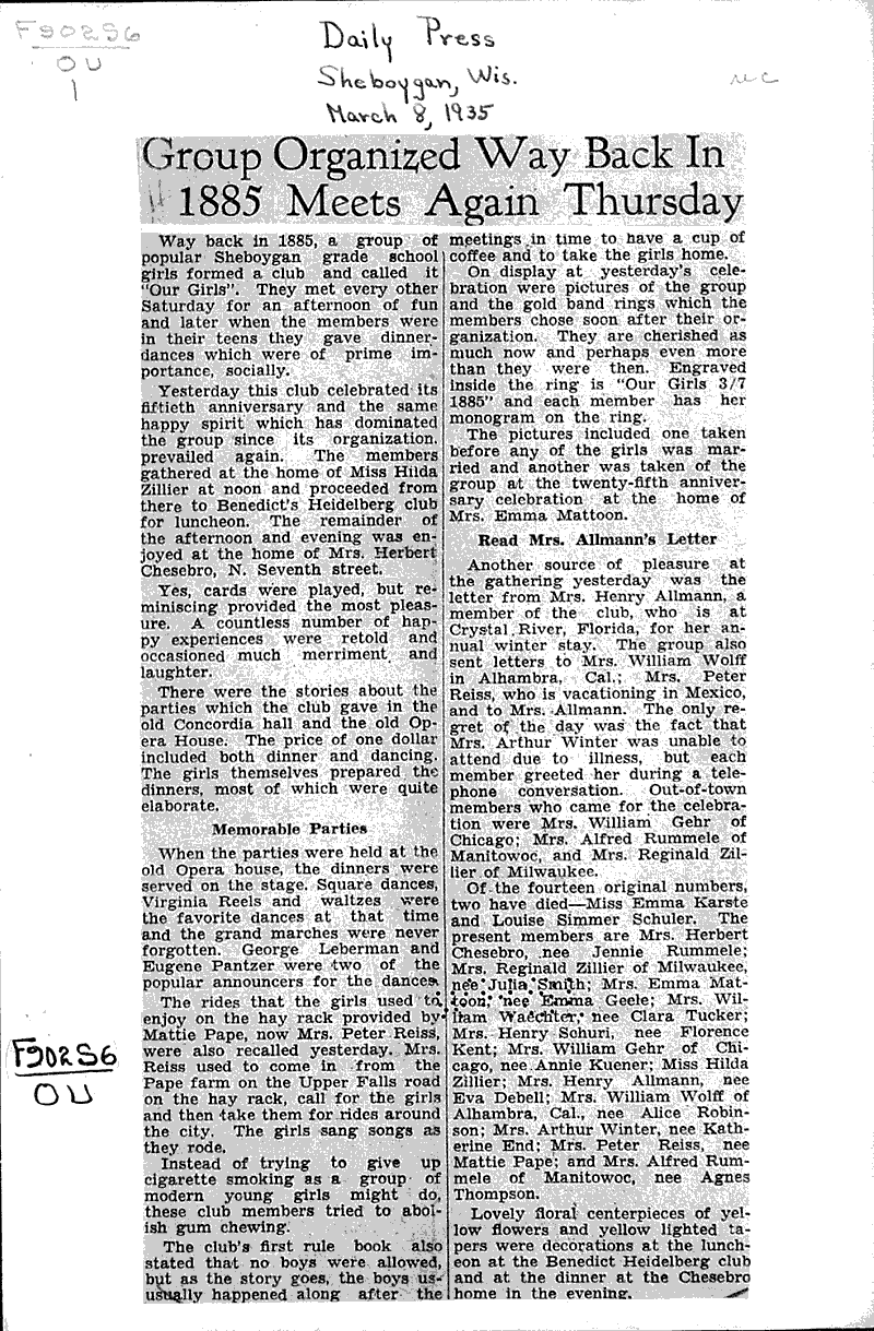 Group organized way back in 1885 meets again Thursday | Newspaper ...