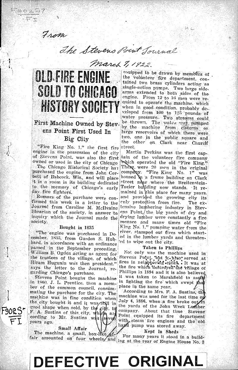 Old fire engine sold to Chicago history society | Newspaper Article ...
