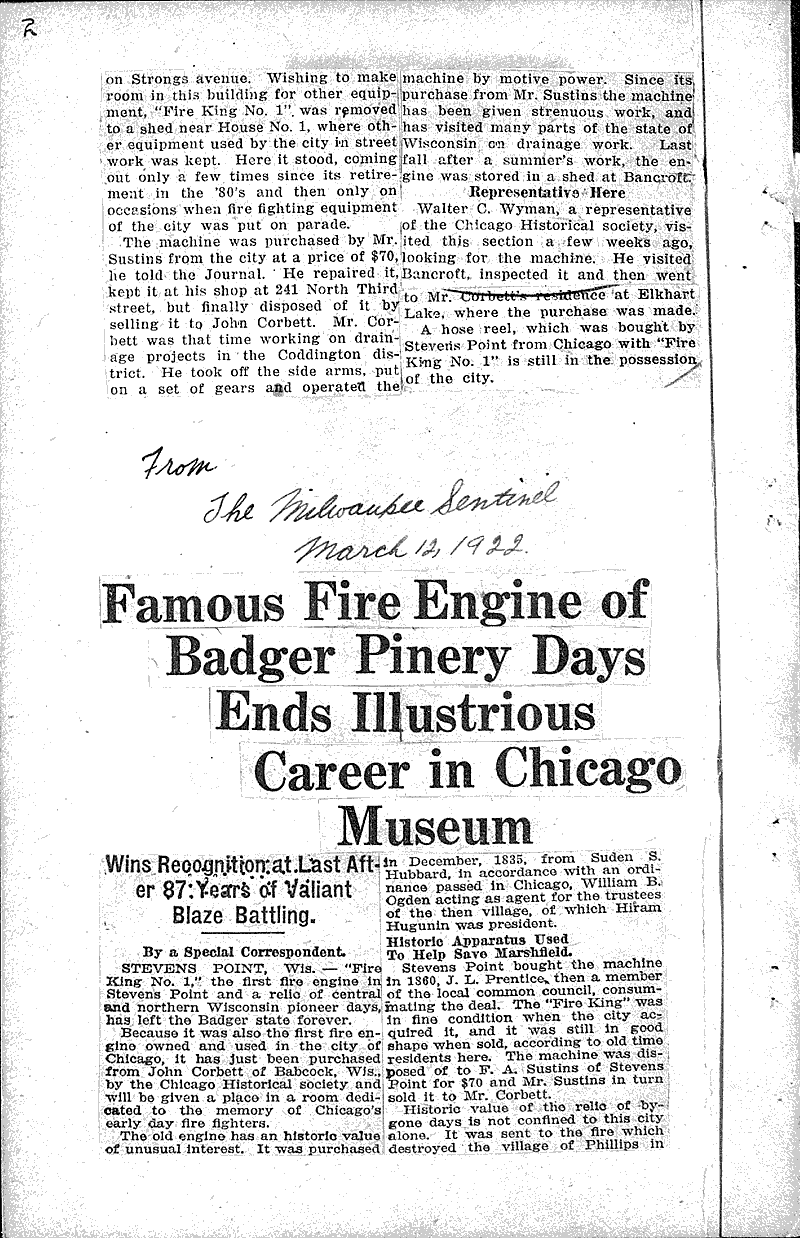 Old fire engine sold to Chicago history society | Newspaper Article ...