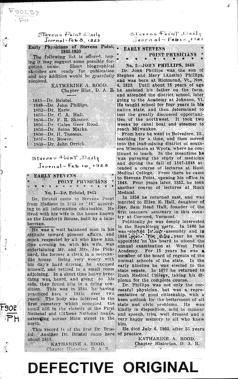 Early Physicians of Stevens Point | Newspaper Article/Clipping ...