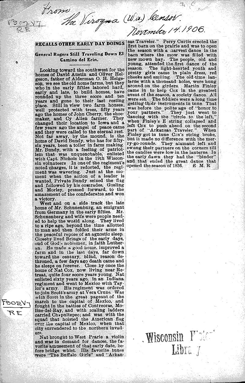 Recalls Other Early Day Doings Newspaper Article Clipping Wisconsin recalls-other-early-day-doings-newspaper-article-clipping-wisconsin